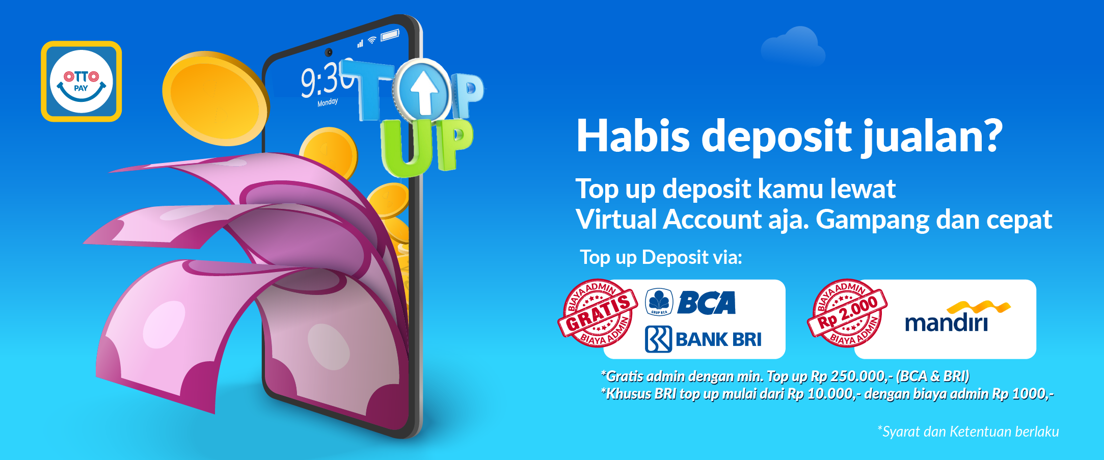 Sekarang, Kamu Bisa Isi Deposit Melalui Virtual Account BRI - OttoPay